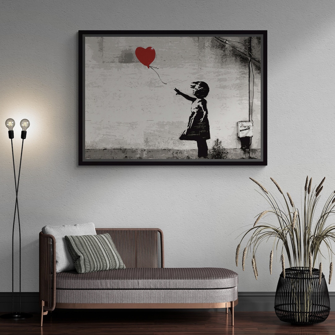 BANKSY Heart Balloon Graffiti Wall Art, Banksy Girl With Red Heart ...