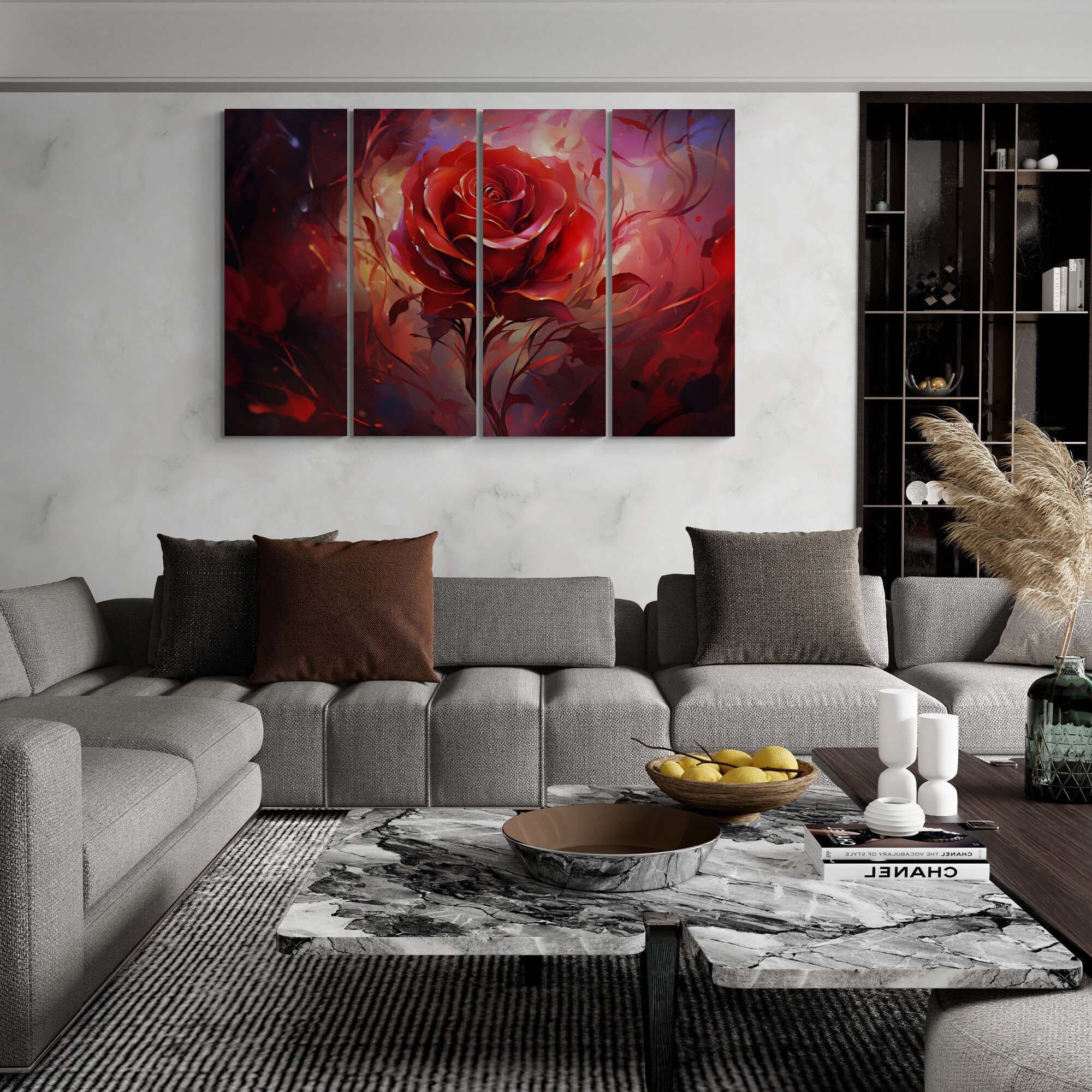 Red Rose Framed Canvas, Flowers Wall Art, Abstract Wall Art, Floral ...