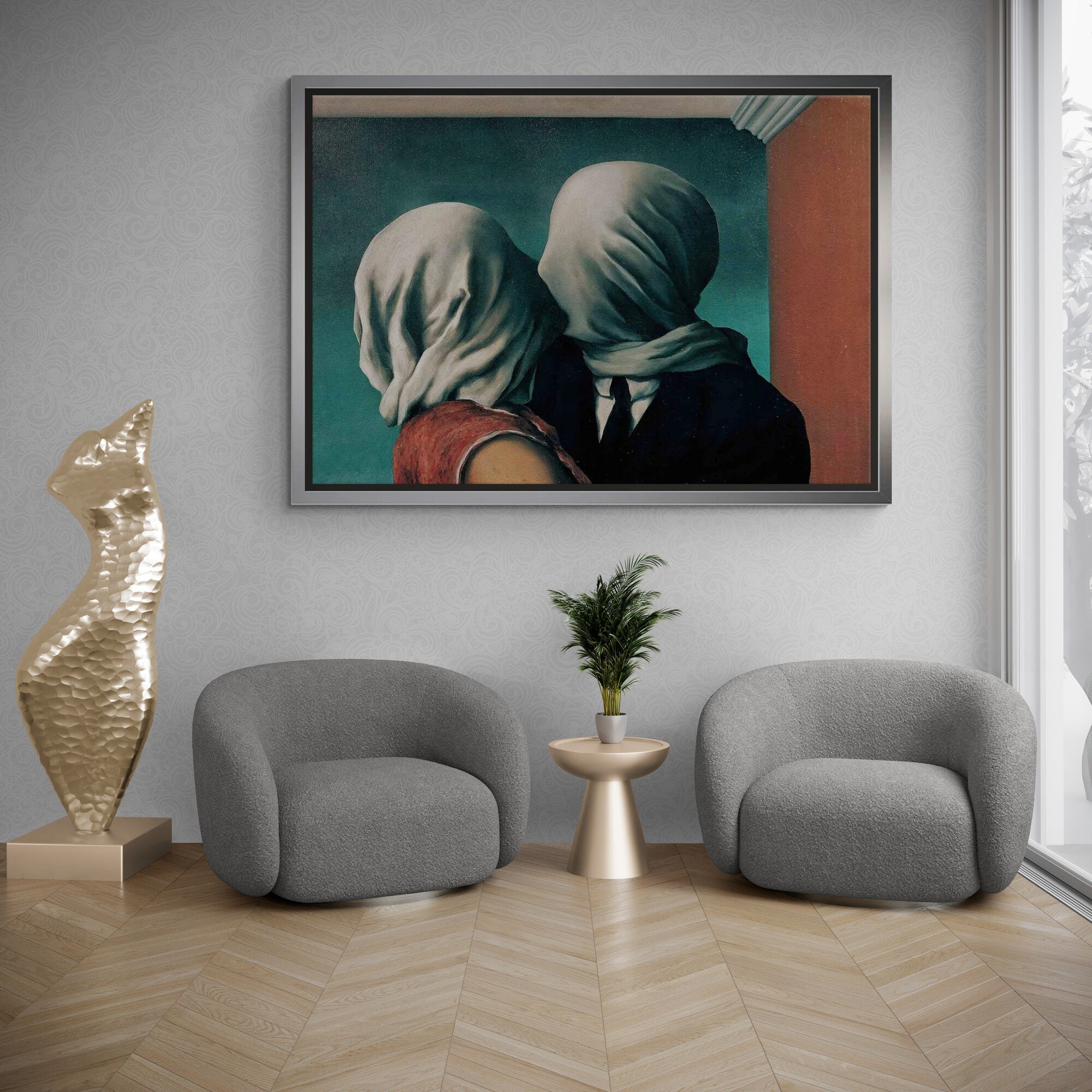 Rene Magritte the Lovers Wall Art, Couple Kiss Framed Canvas, Famous ...