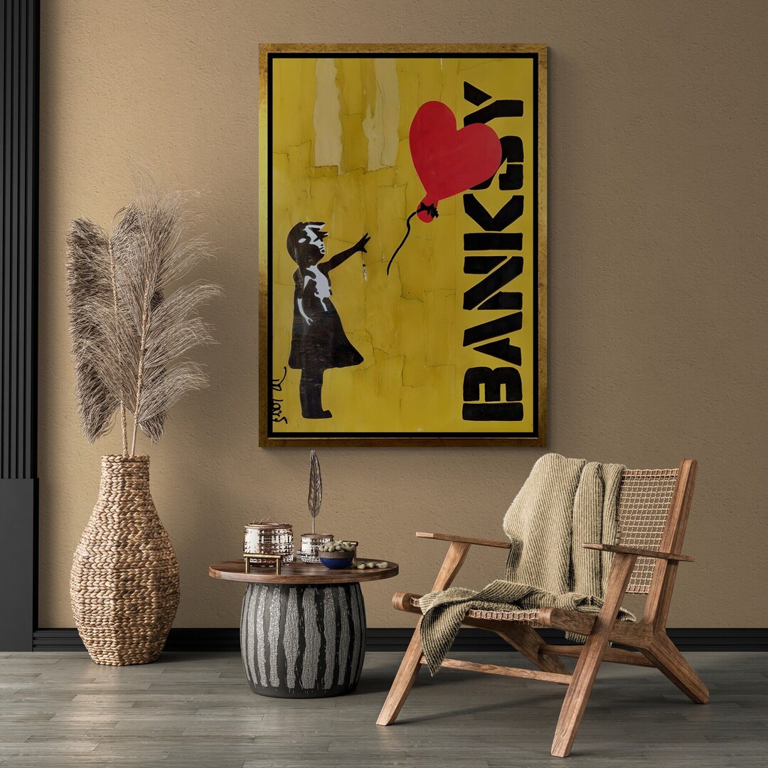 BANKSY Girl With Red Heart Balloon Graffiti Framed Canvas, Banksy Heart ...