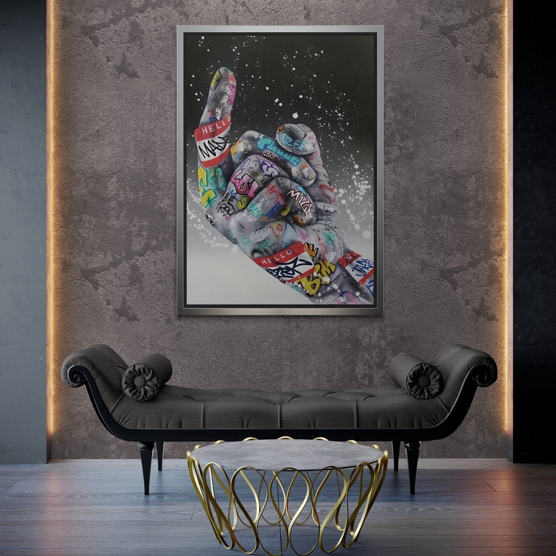 Banksy Middle Finger Wall Art, Colourful Hand Framed Canvas, Famous ...