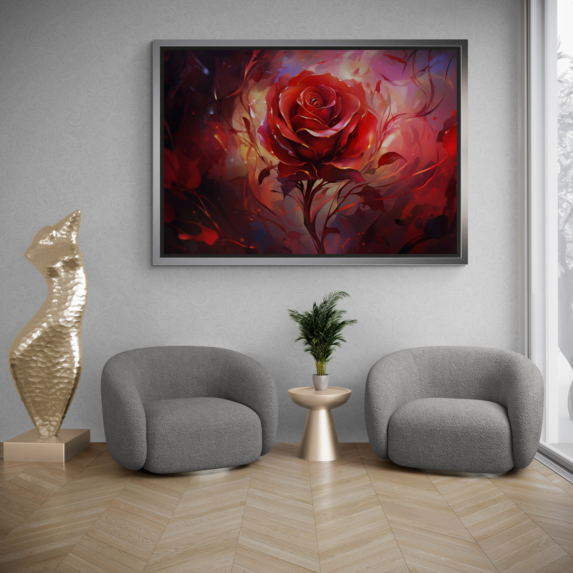 Red Rose Framed Canvas, Flowers Wall Art, Abstract Wall Art, Floral ...