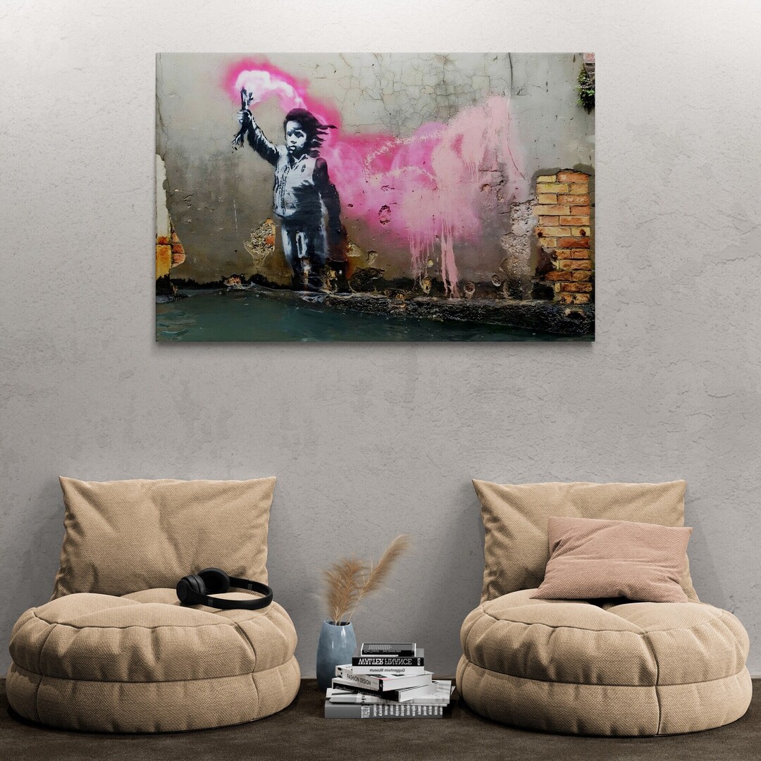 BANKSY Migrant Child Wall Art, Banksy Framed Canvas, Graffiti Wall Art ...