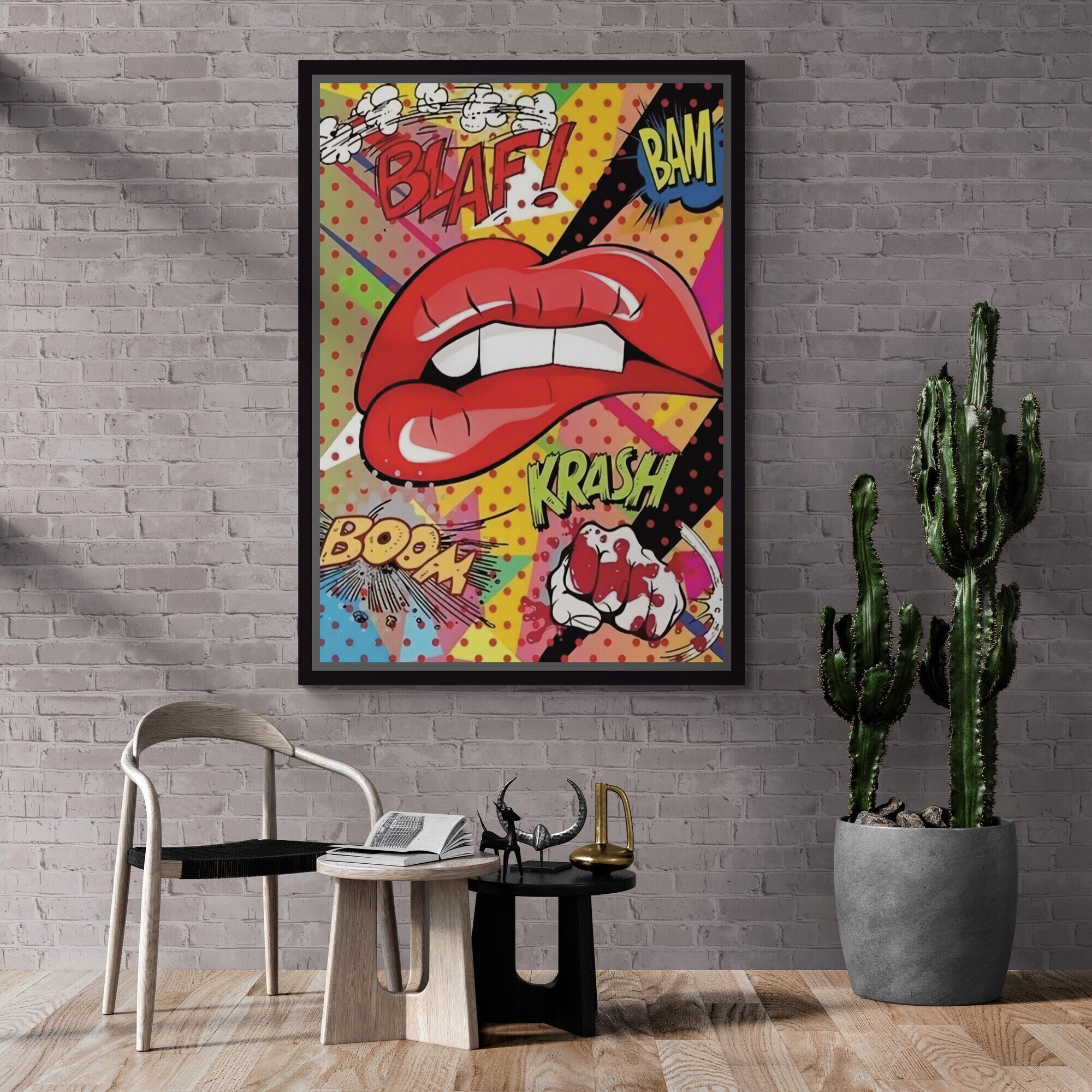 BOOM Pop Art, Colorful Pop Art Framed Canvas, Lips Pop Art Canvas ...