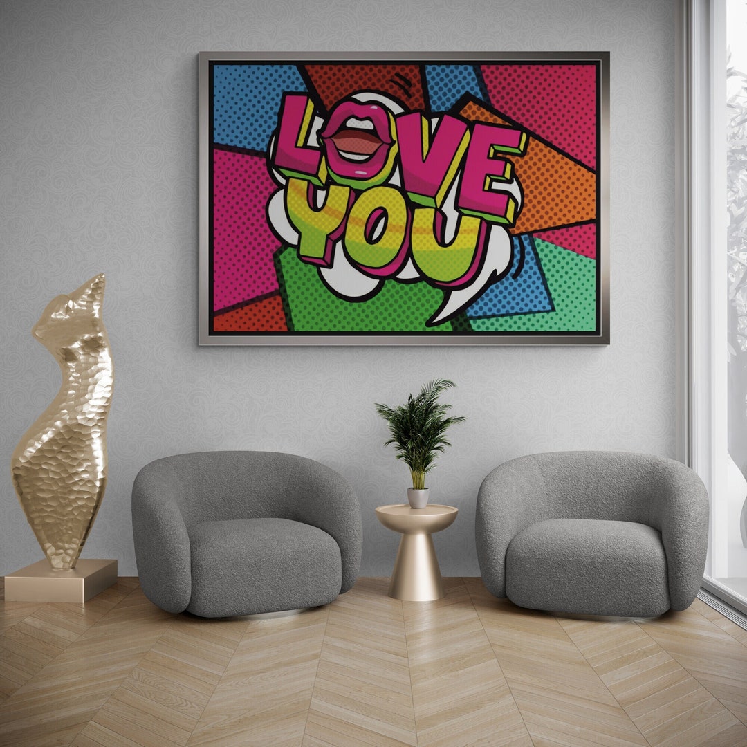 LOVE YOU Pop Art, Lips Pop Art Framed Canvas, Pop Art Wall Art, Gift ...