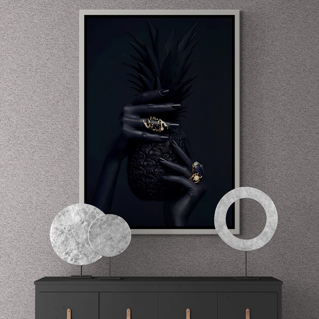 Black Woman Hand Wall Art, Black Pineapple Framed Canvas, African Woman ...