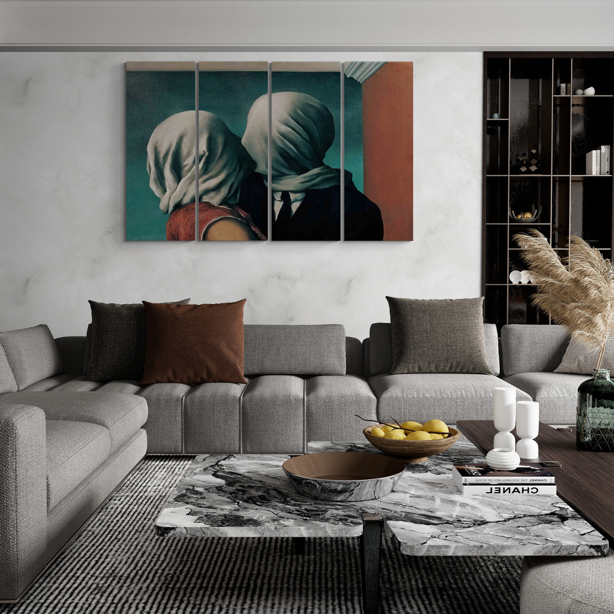 Rene Magritte the Lovers Wall Art, Couple Kiss Framed Canvas, Famous ...