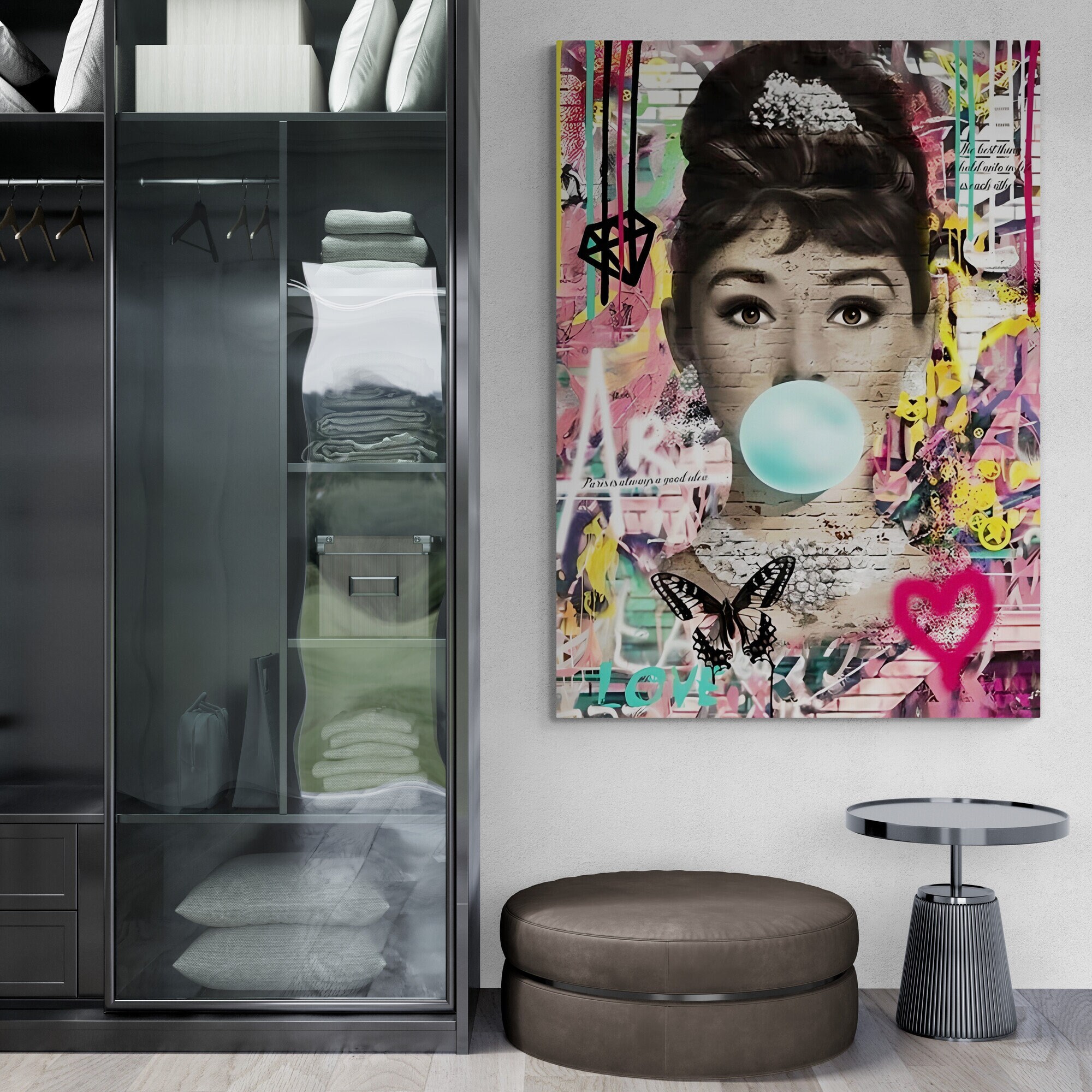 Audrey Hepburn Wall Art Bubble Gum Framed Canvas Audrey Etsy