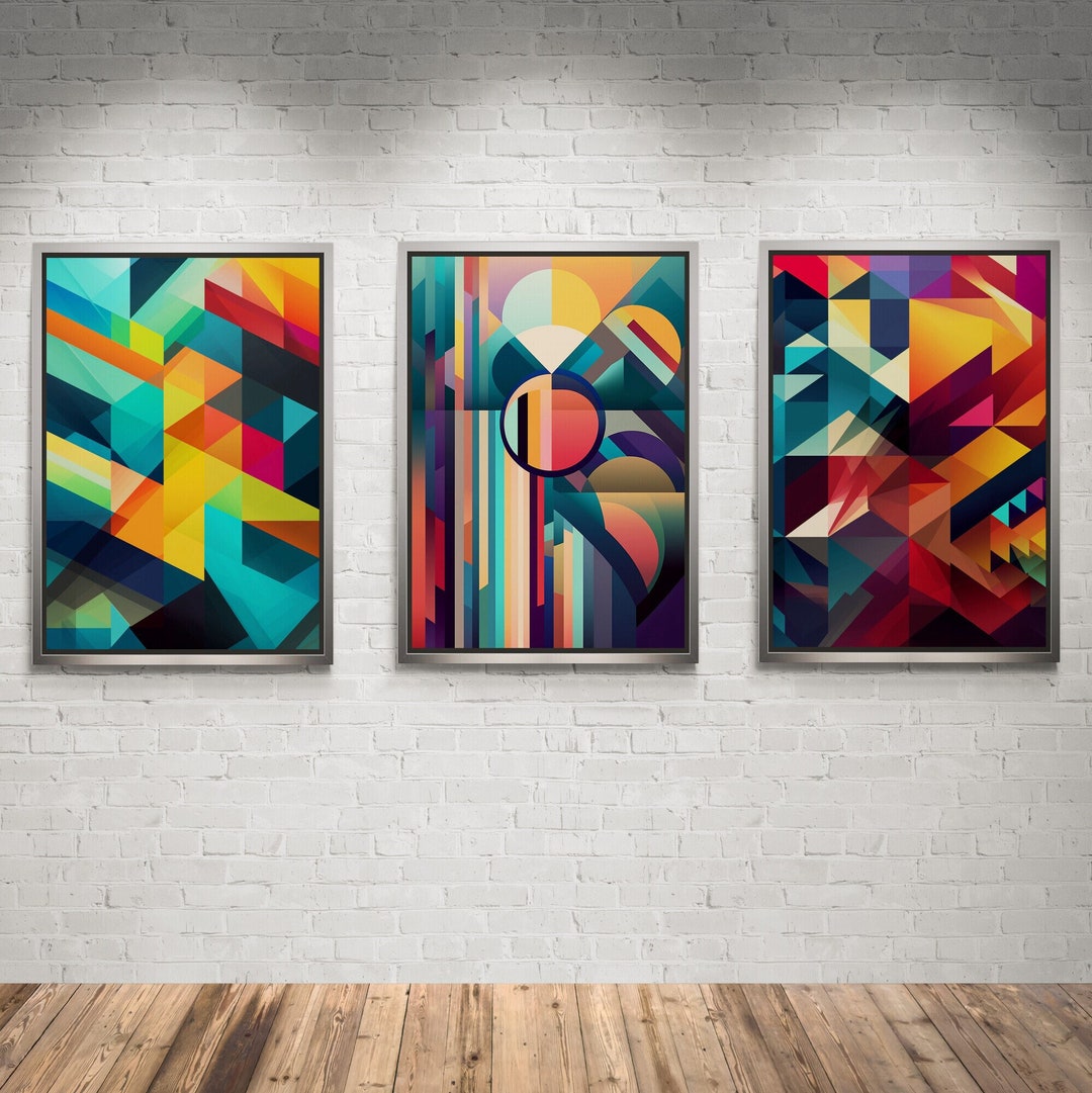 Colorful Geometric Lines Wall Art, Abstract Framed Canvas, Geometric ...