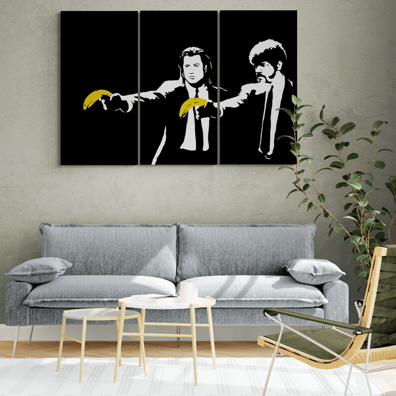 BANKSY Comic Pulp Fiction Wall Art, Pulp Fiction Graffiti Canvas, Movie ...