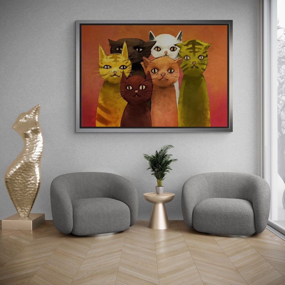 Lovely Cats Wall Art, Cat Framed Canvas, Animal Wall Art, Lovely Cats ...