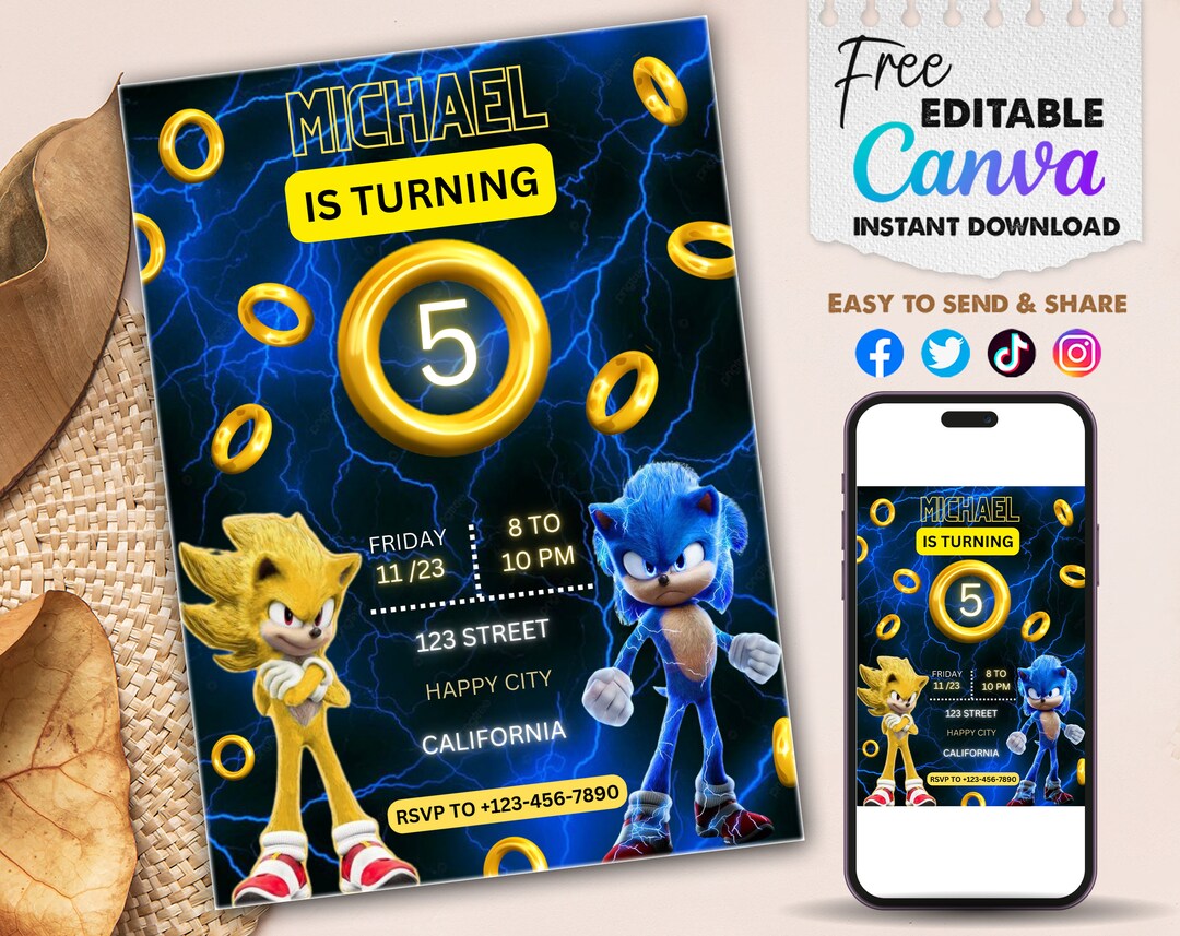 Sonic Birthday Invitation Super Sonic Party Invitation - Etsy Canada