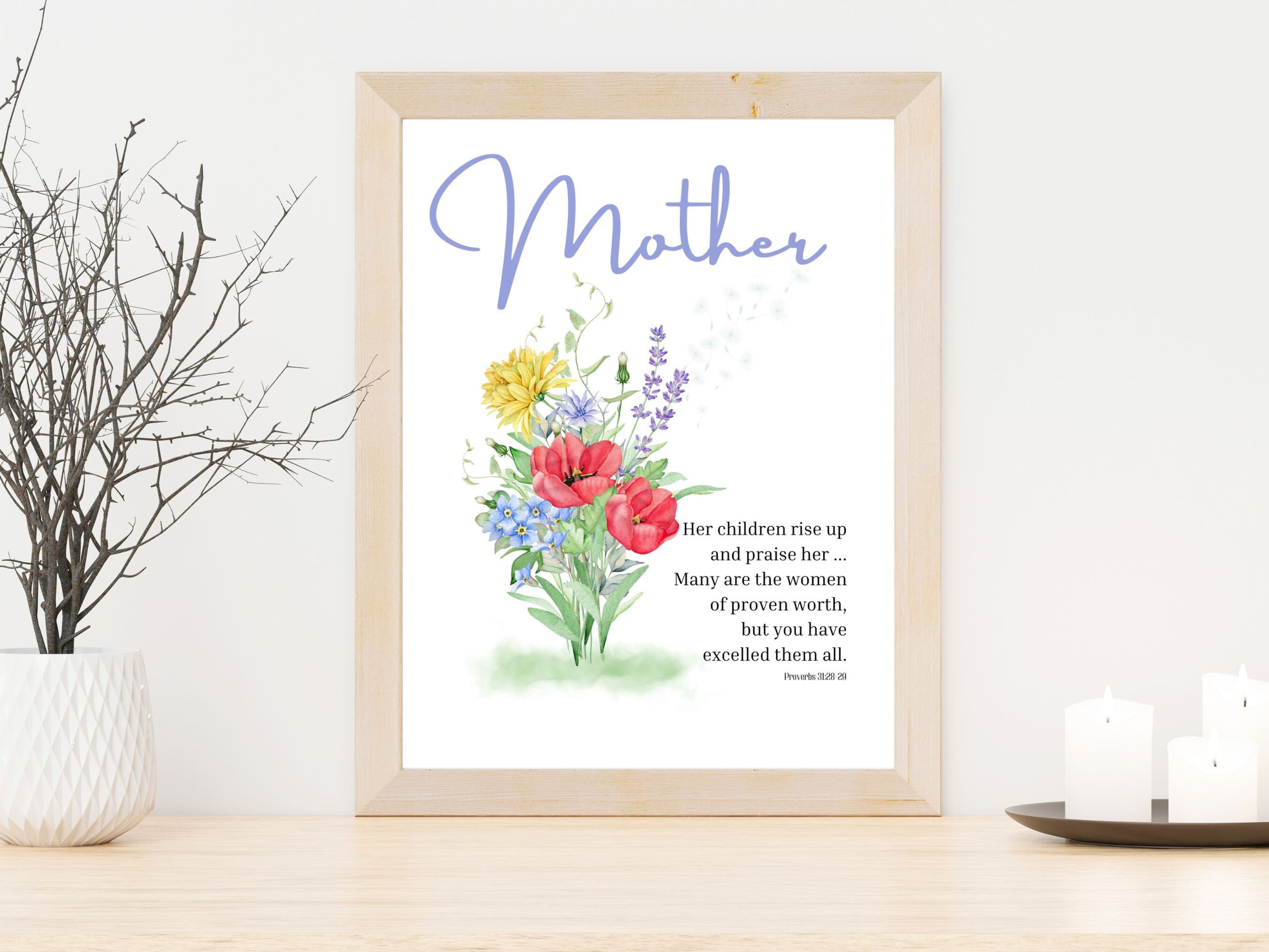 Set of 3 Floral Scripture Printables, Digital Wall Art for Mom, Grandma ...