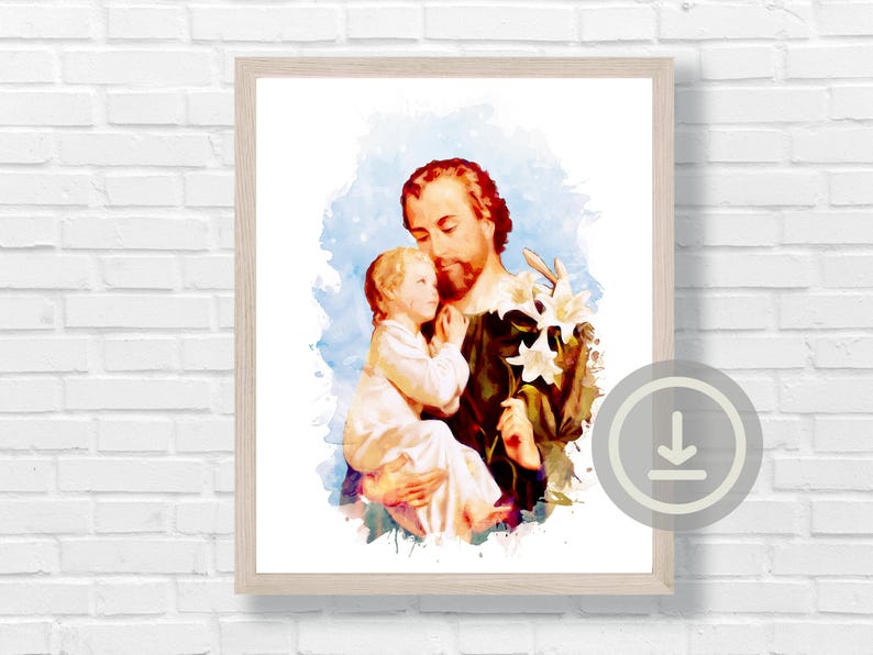 St. Joseph Watercolor Christian Printable, Religious Art Print ...