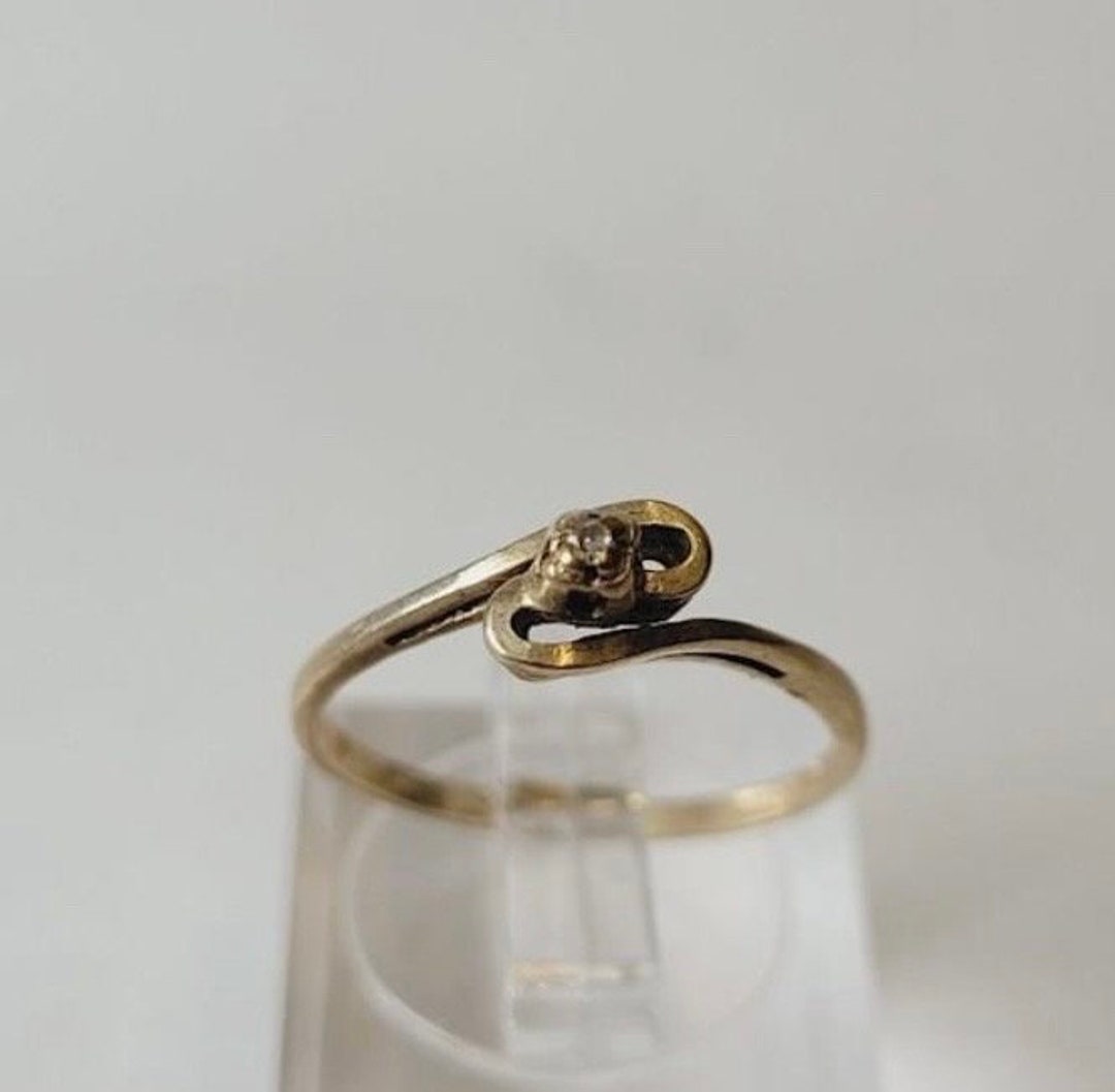 Vintage 10K Gold Squiggle Ring With Small Diamond 1.1g Size 5.5 - Etsy