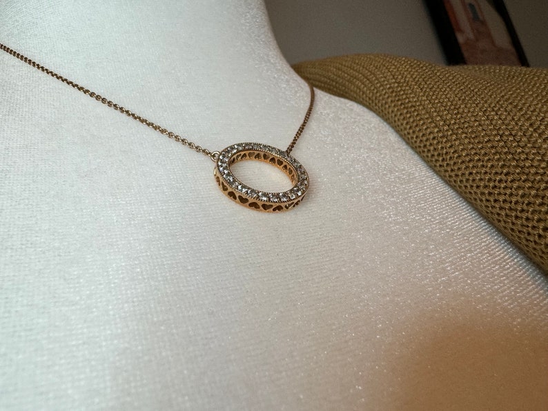 Pandora Signature Circle of Sparkle Rose Gold CZ Size 17.7 Necklace ...