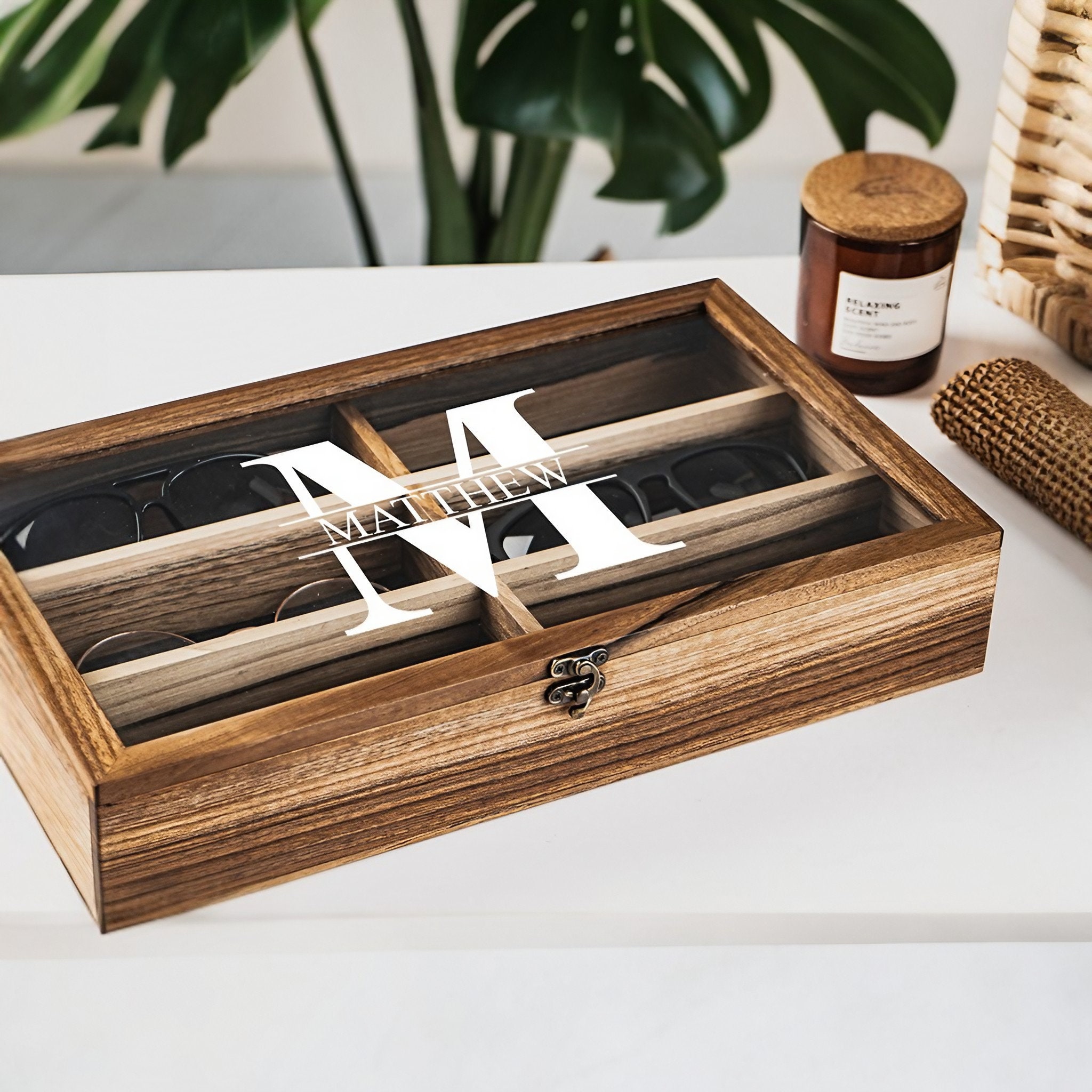 Sunglassed Wooden Box Walnut, Wood Box for Glasses, Glasses Organizer ...