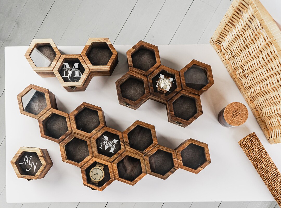 Wooden Honeycomb Watch Box, Personalized Watch Organizer, Wooden Watch ...