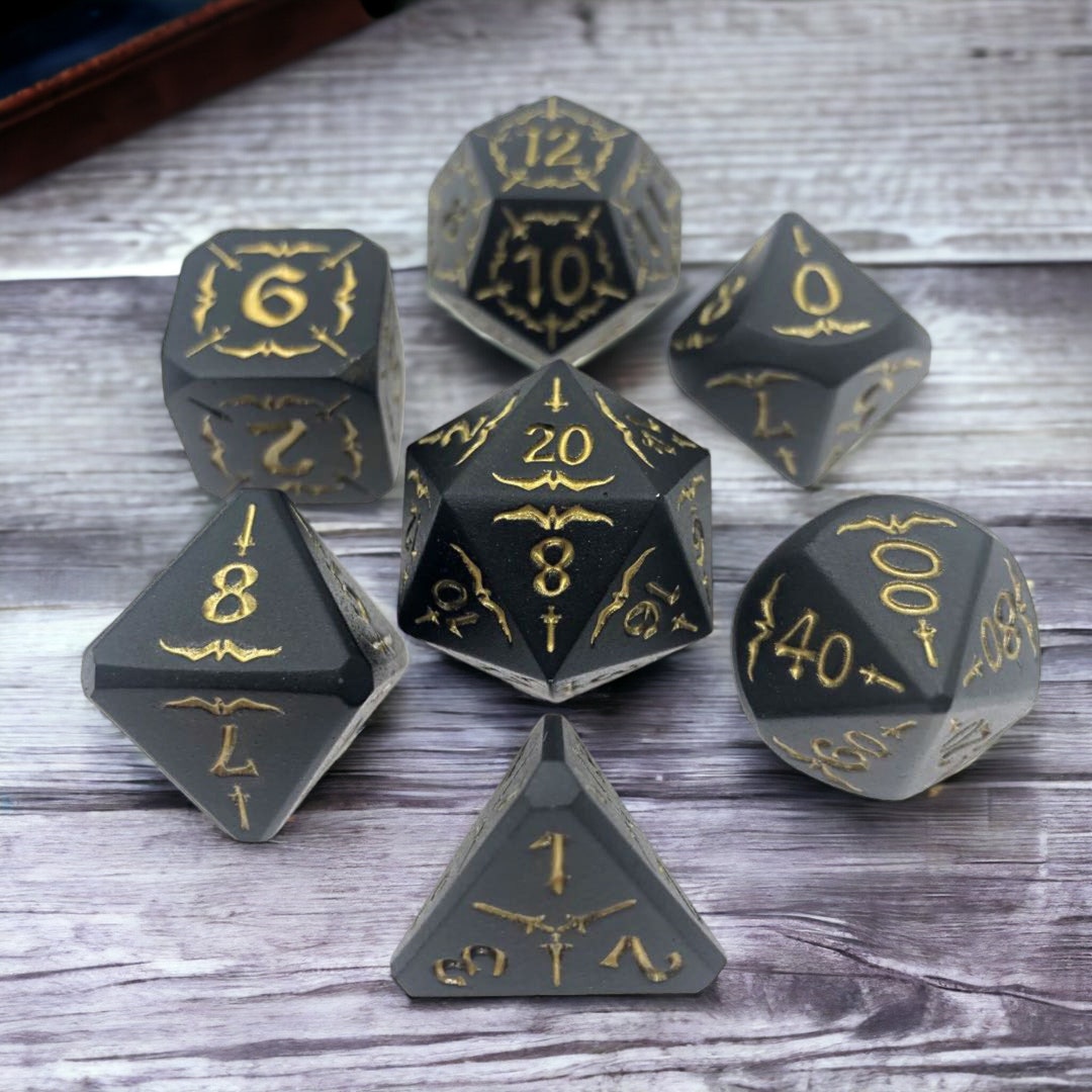 Black and Gold Polyhedral Dice Set Handcrafted RPG Dice for Dungeons ...