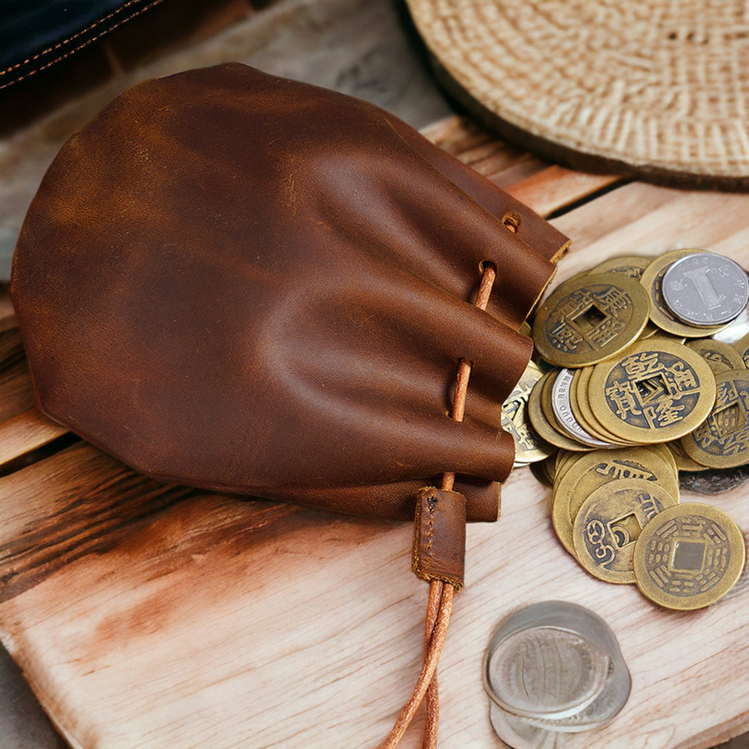Leather Drawstring Coin Pouch, Money Pouch, Coin Purse, Dice Bag, Wrist ...