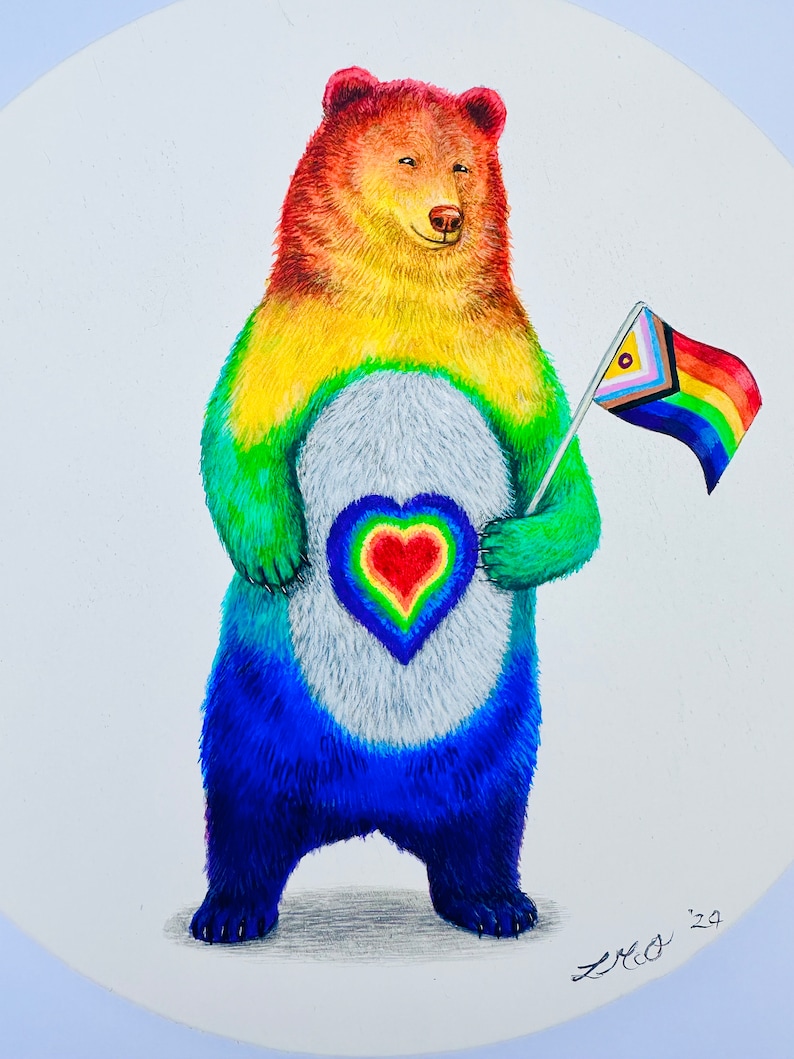 Rainbow/pride Bear Fine Art Print Carebear, Pride Month, Bear, Bear Art ...