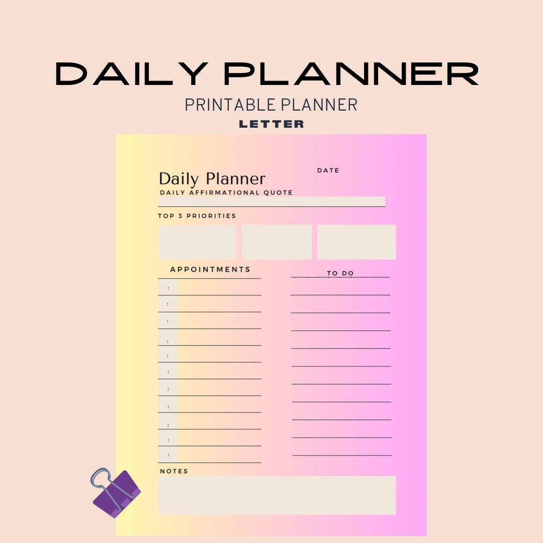 Daily Planner Printable Pink & Yellow, Hourly Planner, Time Blocking ...