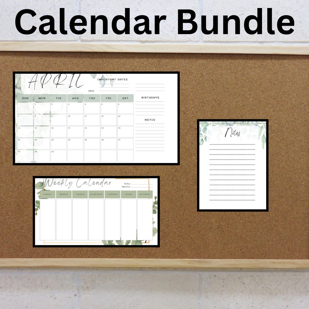 Printable Calendar Bundle yearly, Weekly, & Notes - Etsy