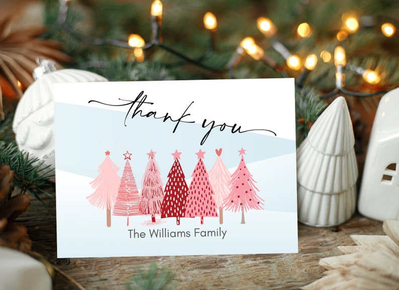 20 Personalized Folded Thank You Cards-pink Christmas Tree Design-blank ...