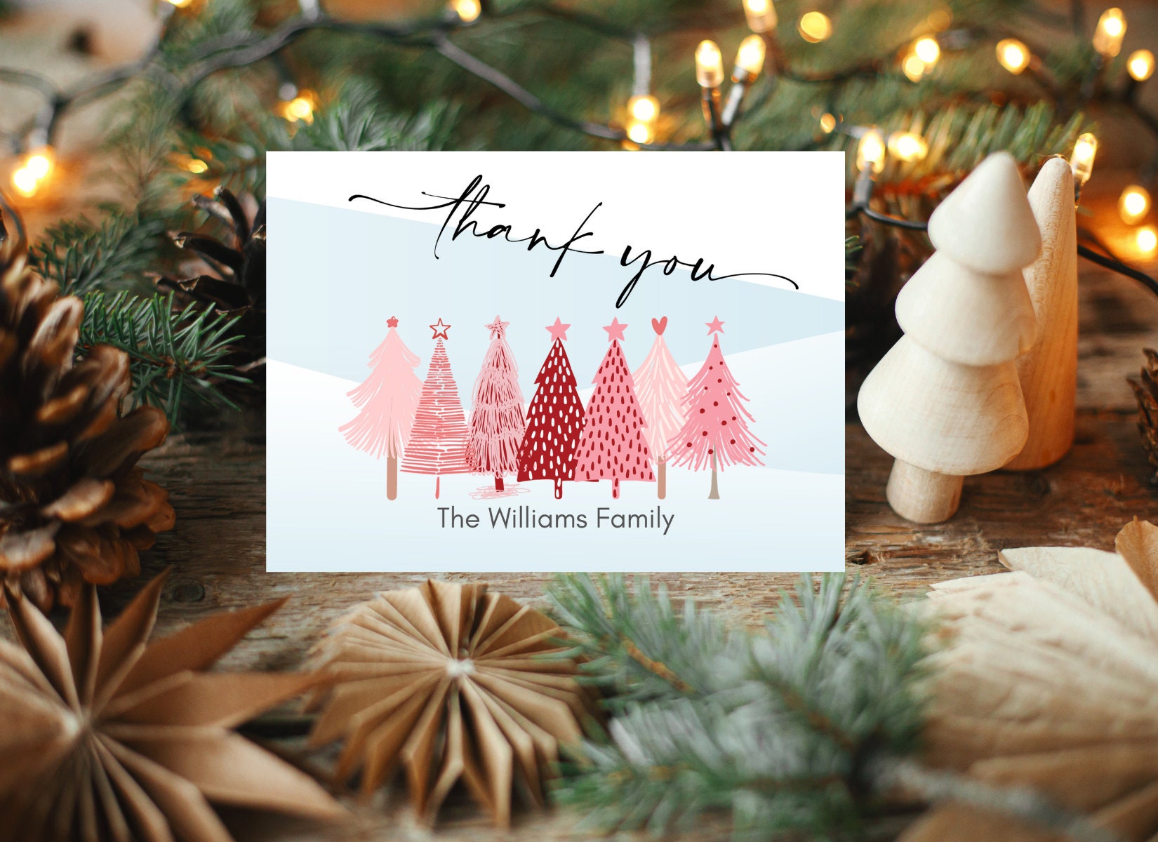 20 Personalized Folded Thank You Cards-pink Christmas Tree Design-blank ...