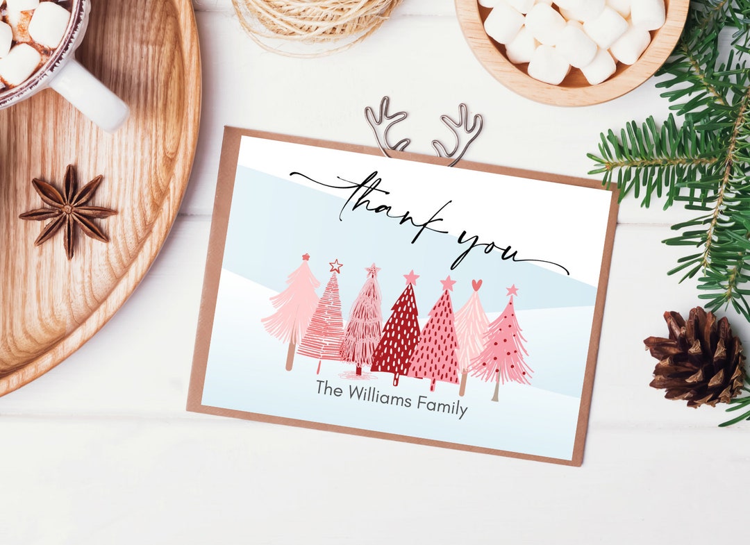 20 Personalized Folded Thank You Cards-pink Christmas Tree Design-blank ...
