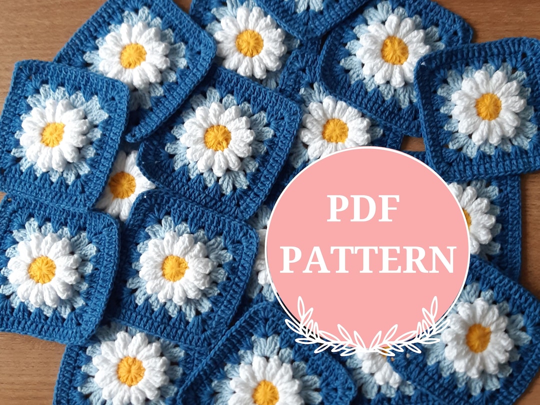 3D Daisy Granny Square Pattern, Crochet Daisy Motif Pattern, Flower ...