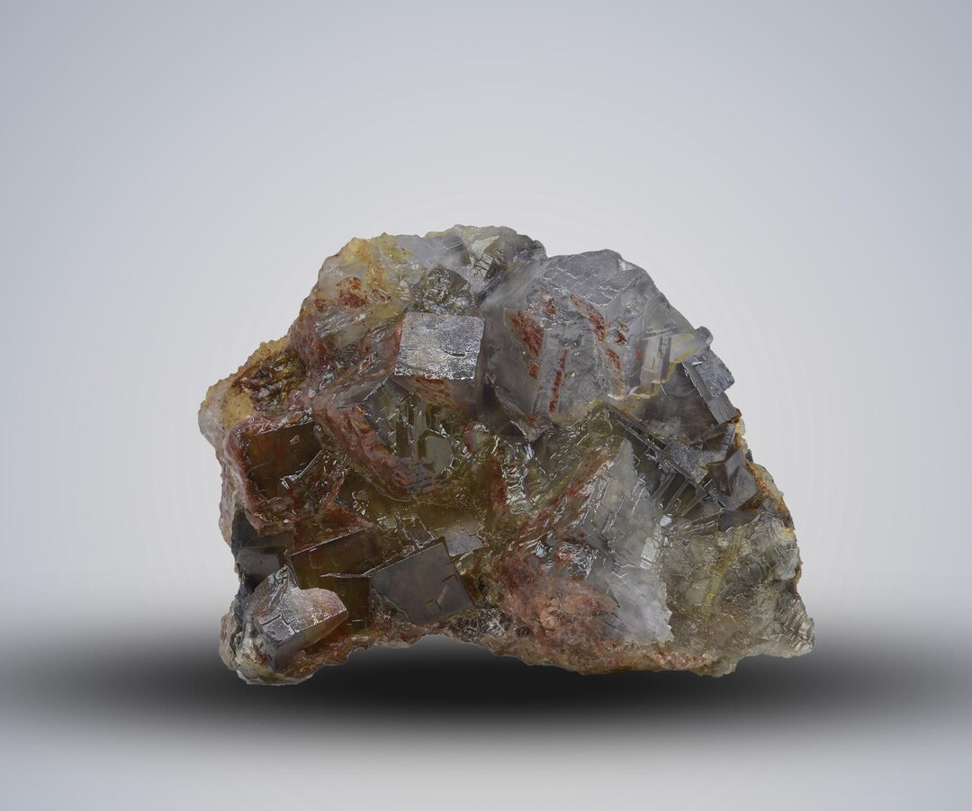 Gray and Brown Fluorite Specimen With Iron & Calcite - 409g Natural ...