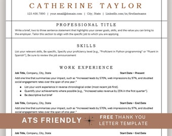 ATS Friendly Classic Resume Template (Download Now) - Etsy