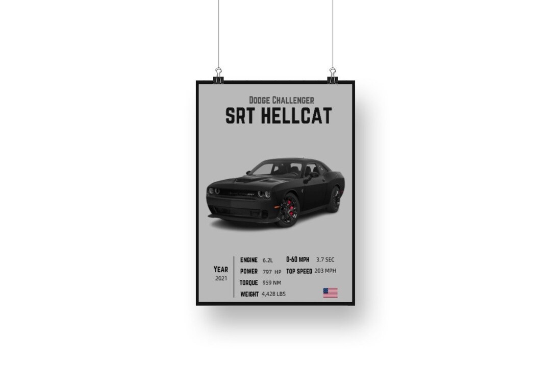 Hellcat Challenger Poster Car Poster Car Wall Art Gift for Him Wall Art ...