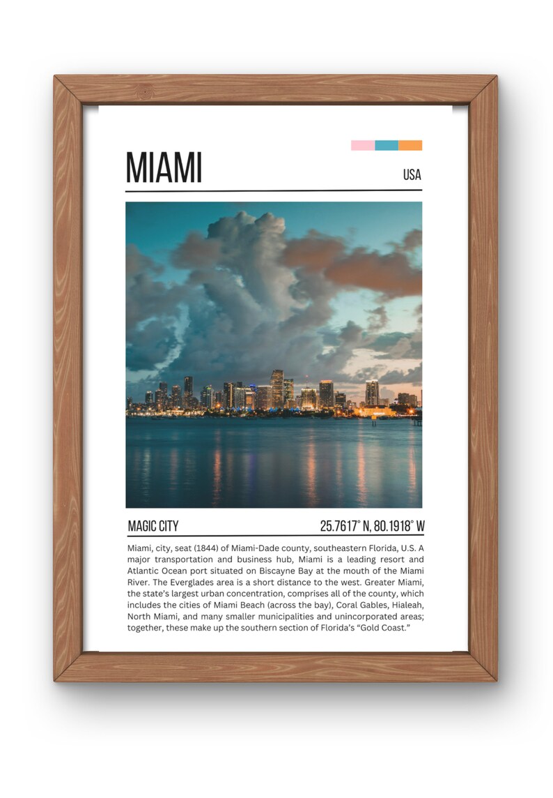 Digital Miami Skyline Art Print Vibrant Cityscape Wall Decor Poster ...