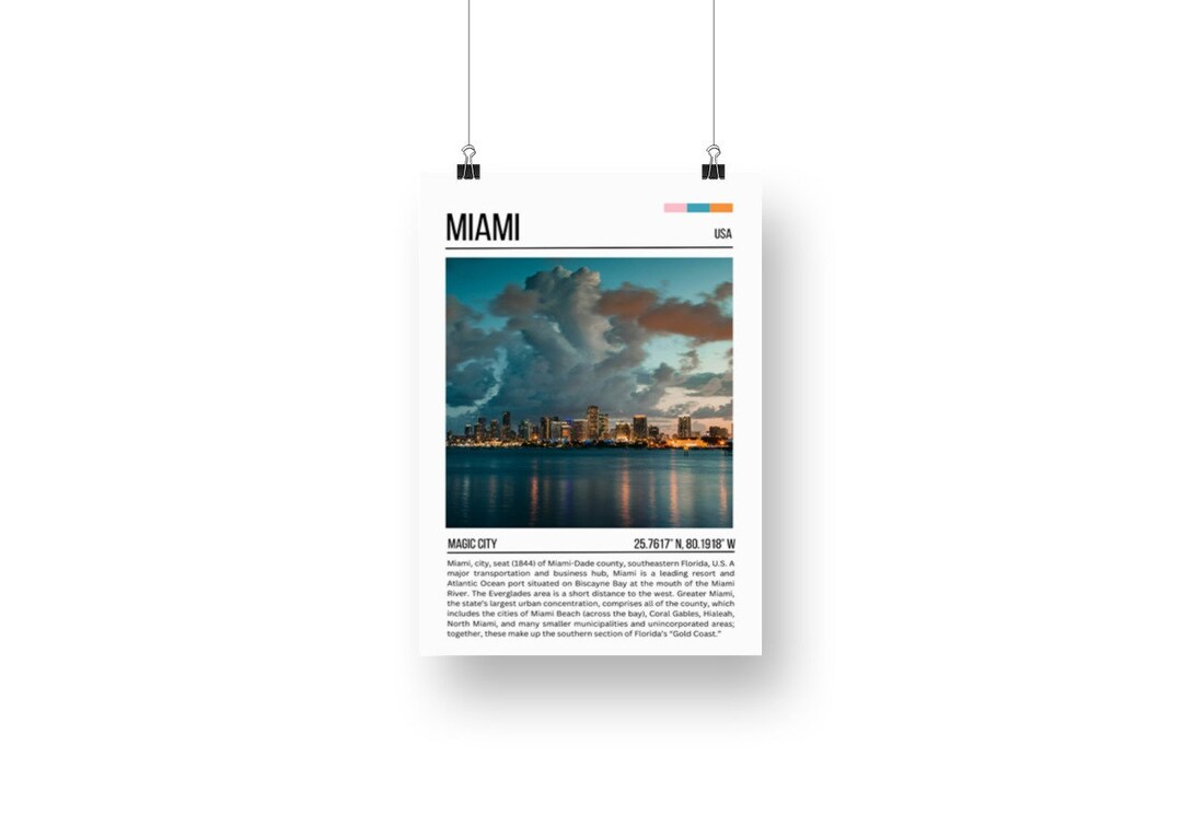 Digital Miami Skyline Art Print Vibrant Cityscape Wall Decor Poster ...