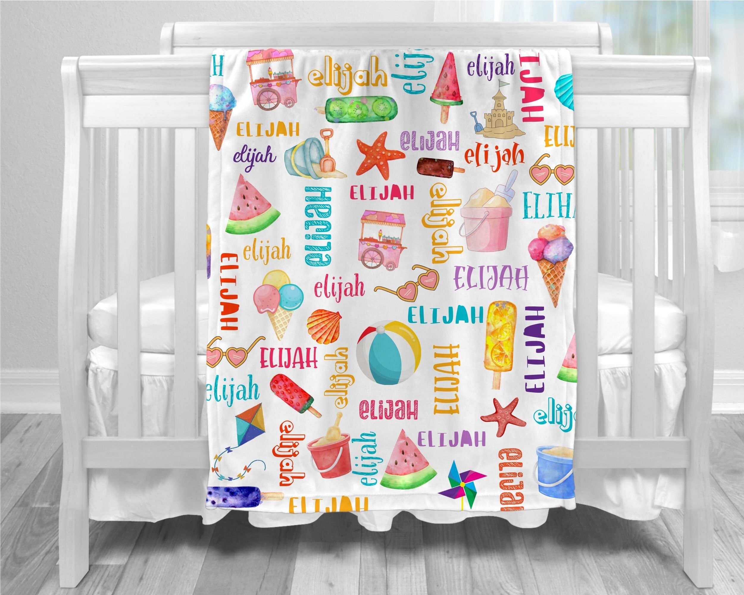 Hello Summer Ice Cream Baby Blanket, Personalized Minky Fleece for ...