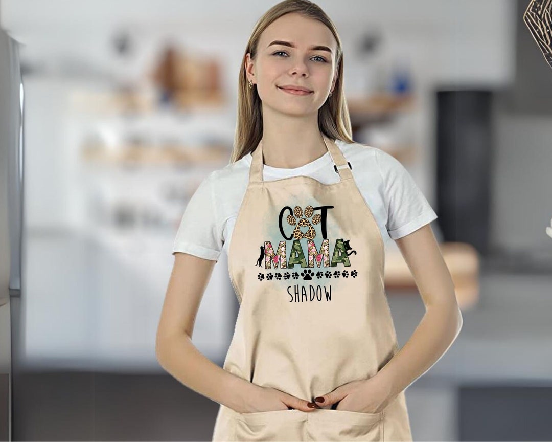 Custom Cat Mama Apron With Cat Name, Cat Lover Accessory, Cute Cat Mom ...