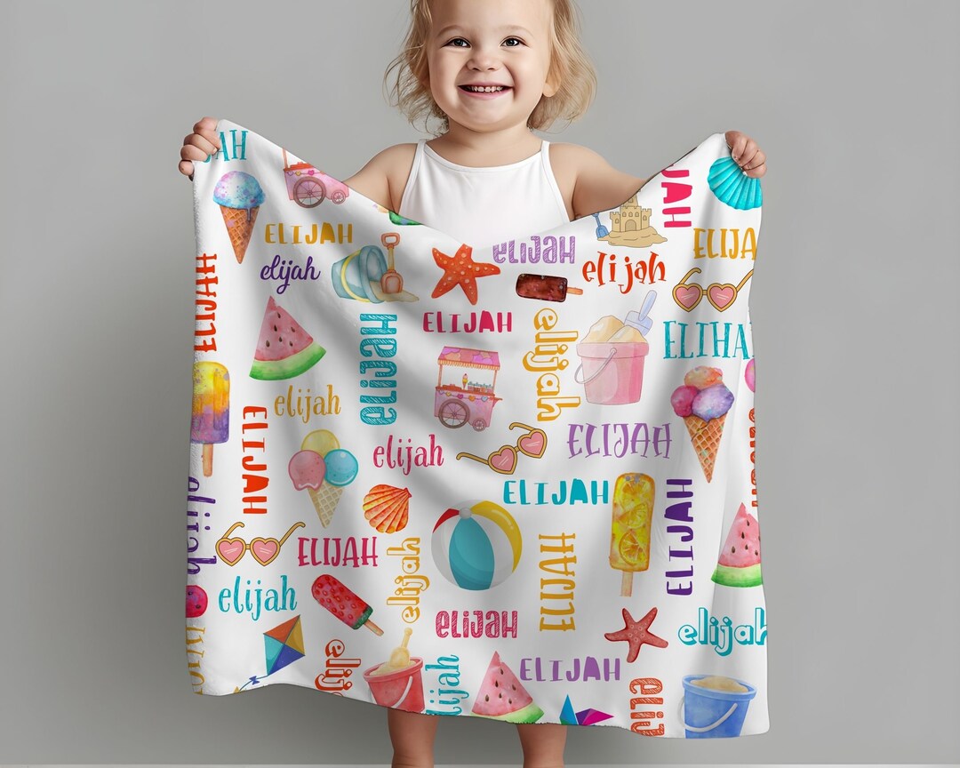 Hello Summer Ice Cream Baby Blanket, Personalized Minky Fleece for ...