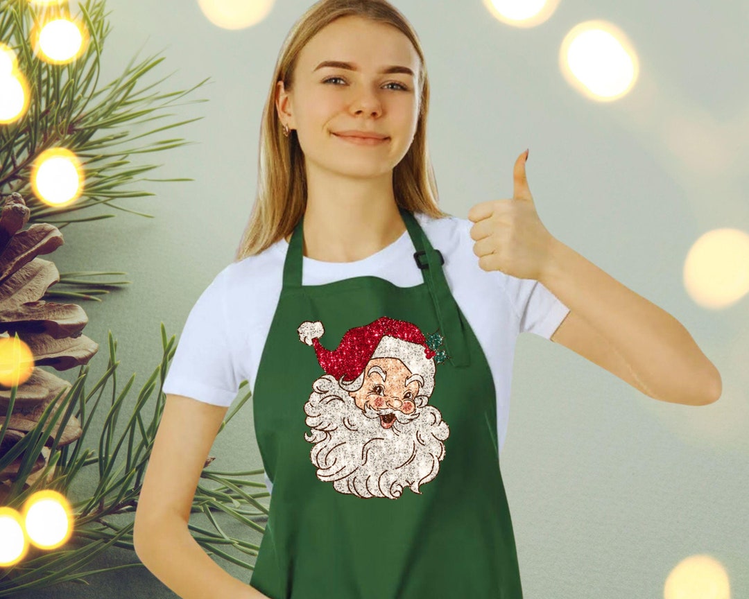 Retro Santa Claus Apron: Faux Glitter Christmas Kitchen Decor, Merry ...
