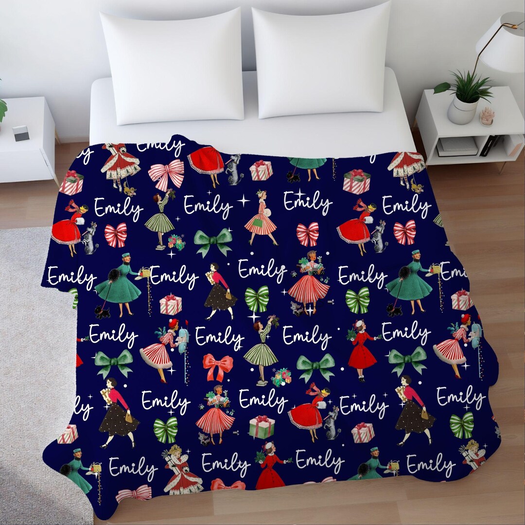 Custom 50s Retro Vintage Mid Century Blanket, Personalized Modern Women ...