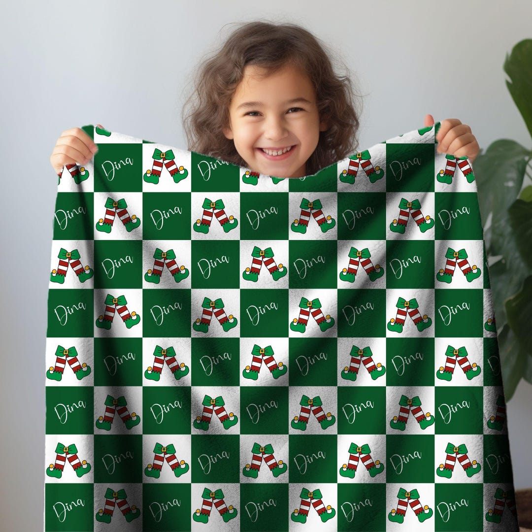 Custom Retro Elf Blanket, Personalized Hippie Santa Throw, Checkered ...