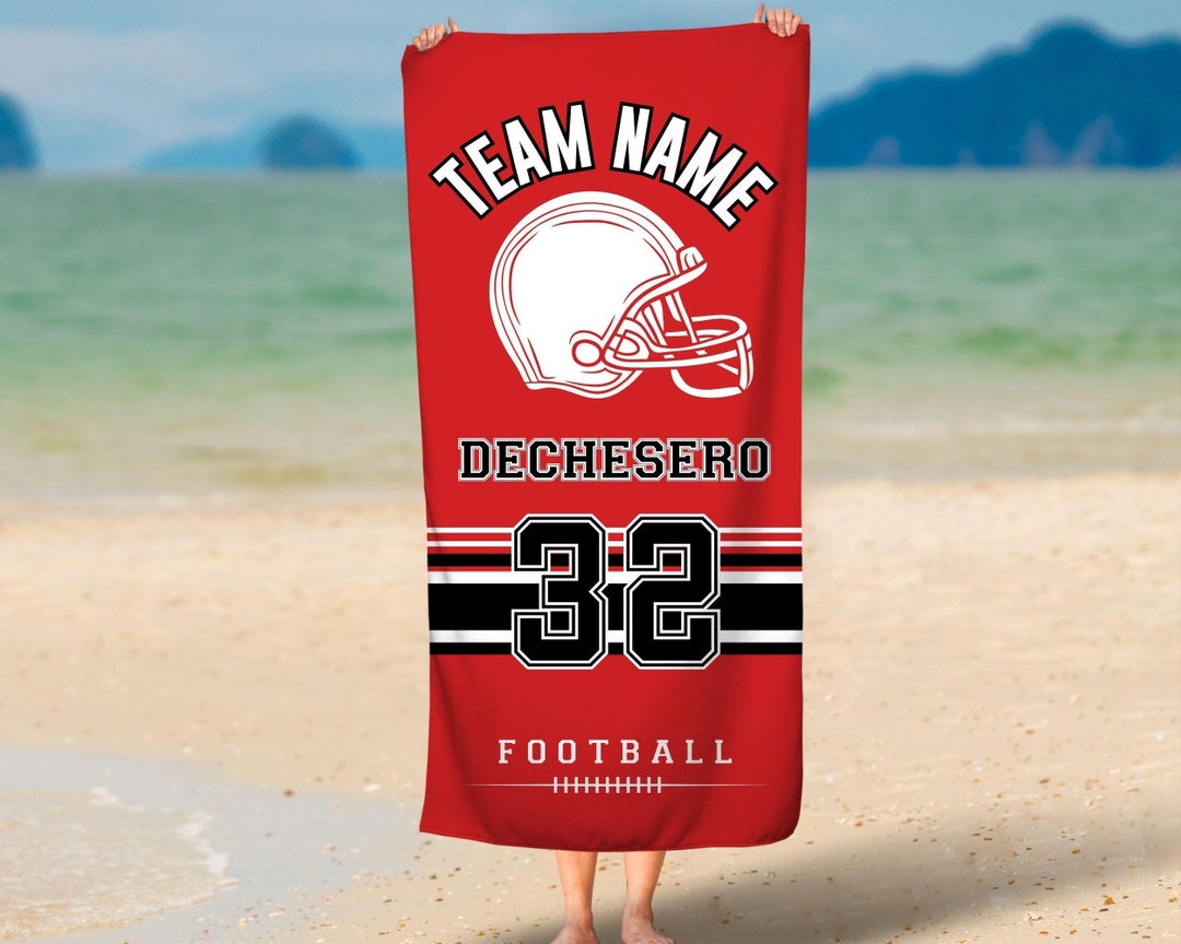 Custom Football Team Beach Towel: Personalized Name & Number, Game Day ...