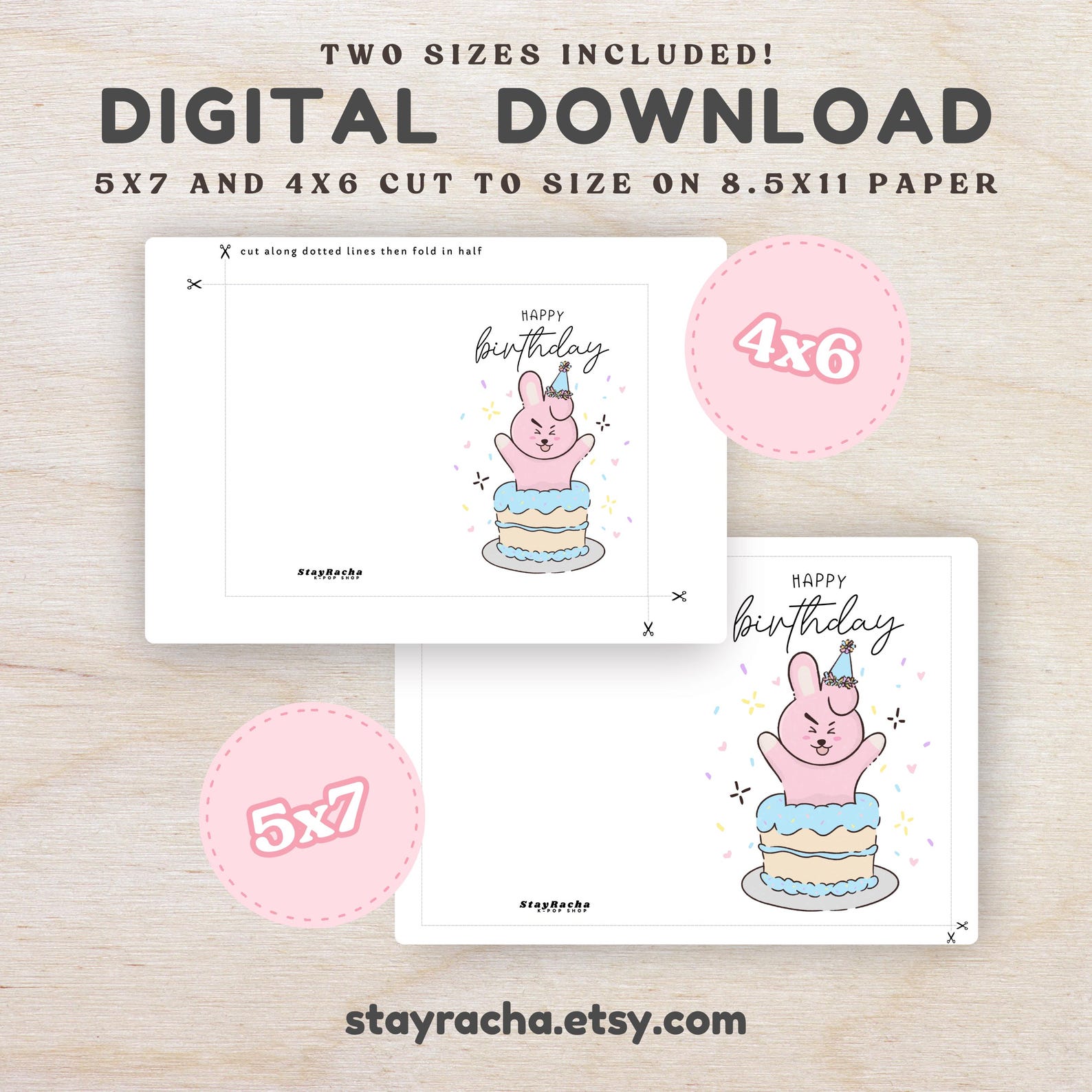 BT21 COOKY Birthday Card Printable Digital Download - BTS Jungkook Card ...