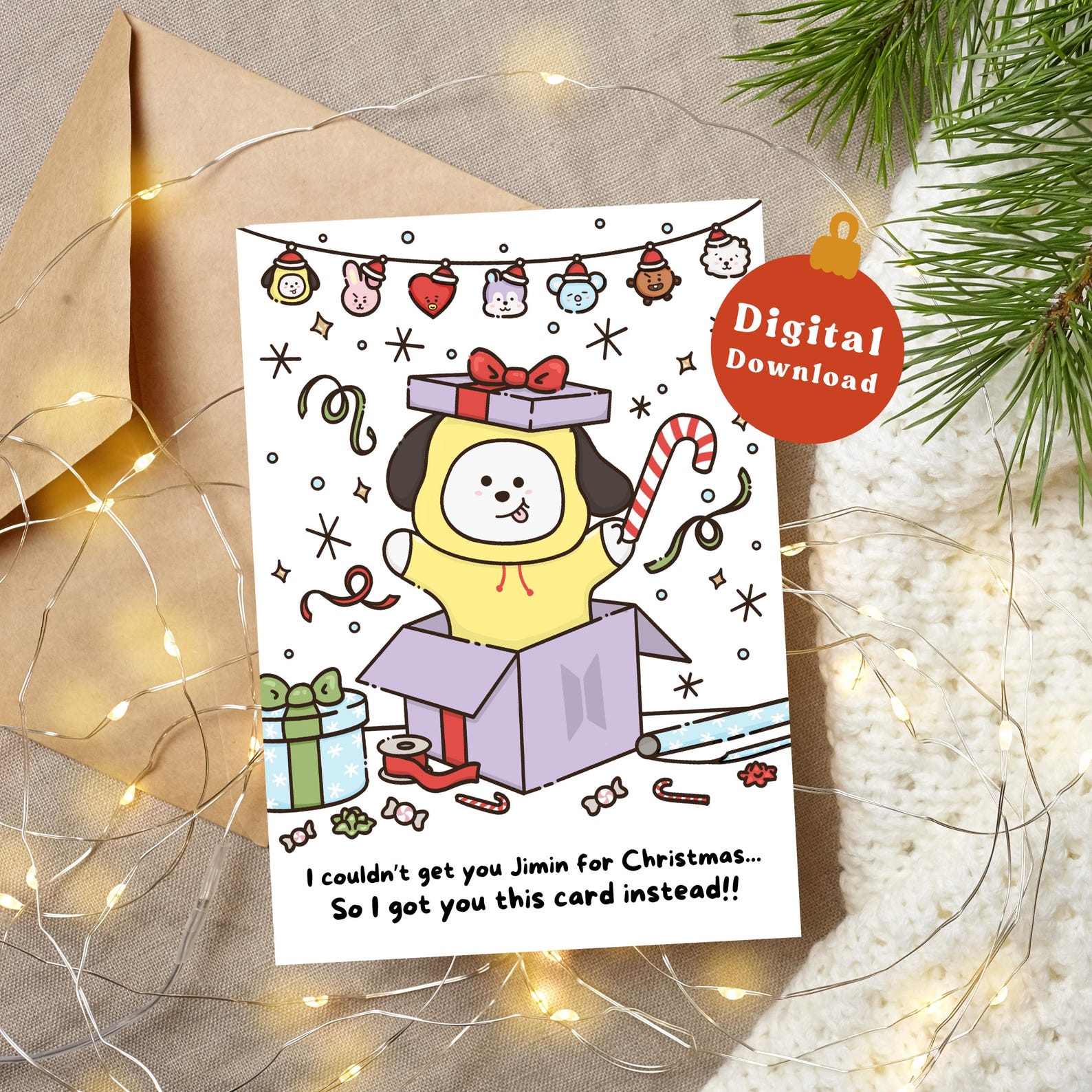BT21 CHIMMY Christmas Card Printable Digital Download - BTS Jimin Card ...