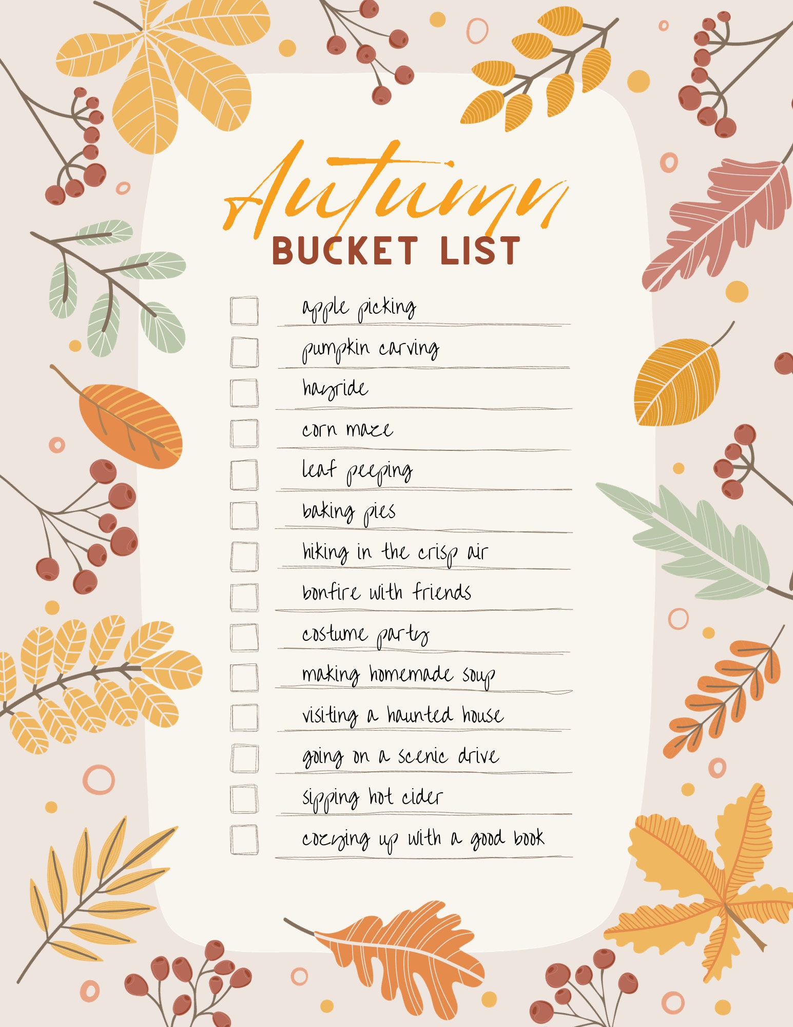 AUTUMN BUCKET LIST - Etsy