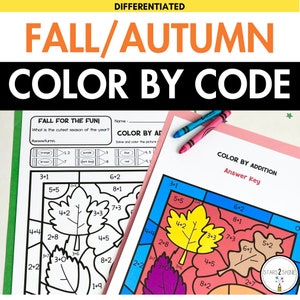 Fall Color by Code | Autumn Color by Number Addition Subtraction ...