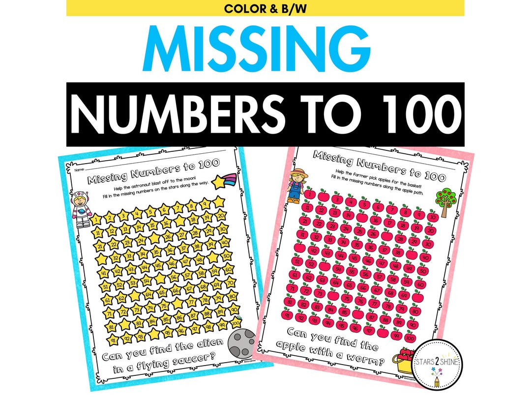 Fill in the Missing Numbers to 100 Worksheets for Kindergarten and ...