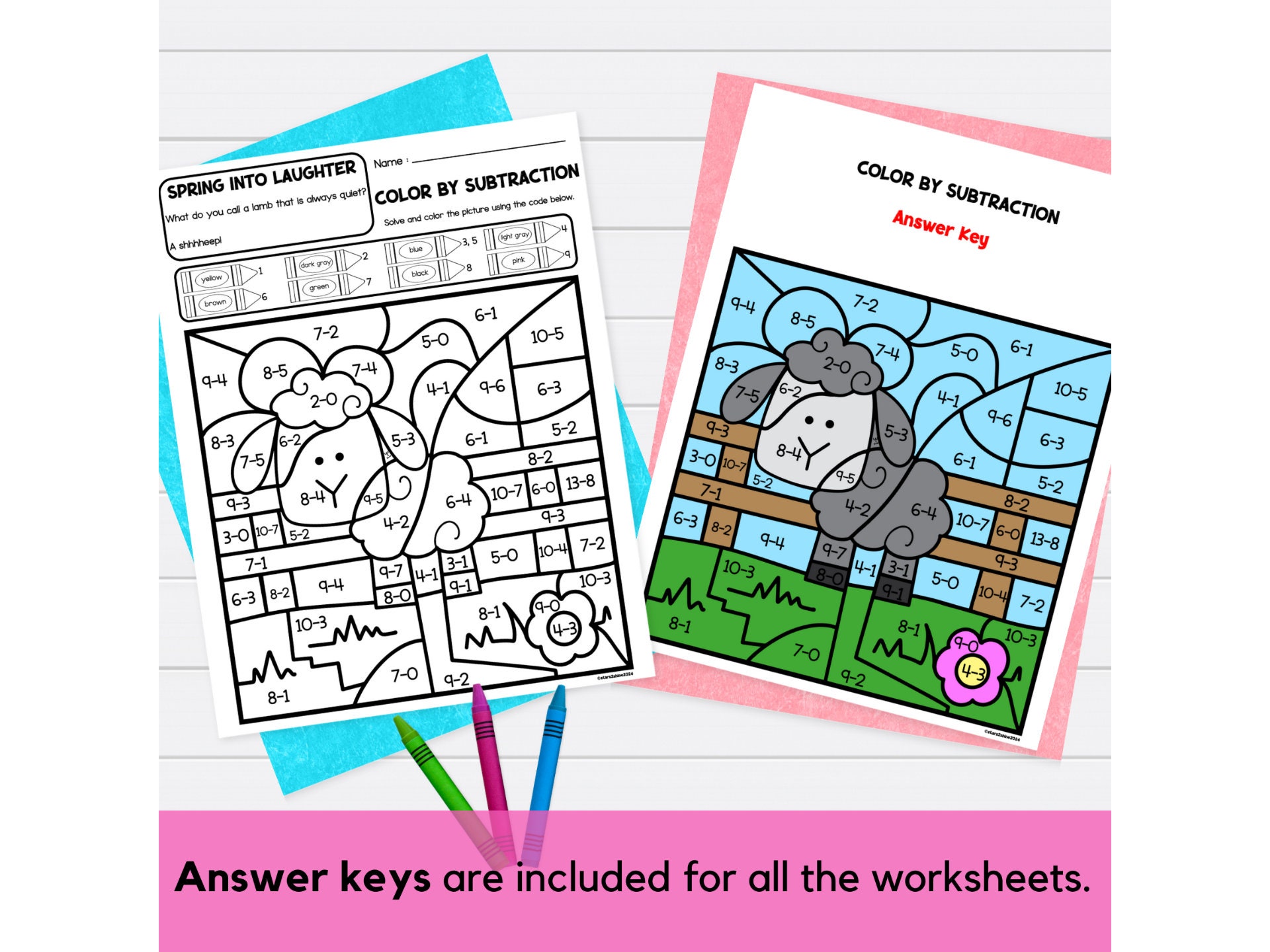 Spring Color by Code | Spring Color by Number Addition Subtraction ...