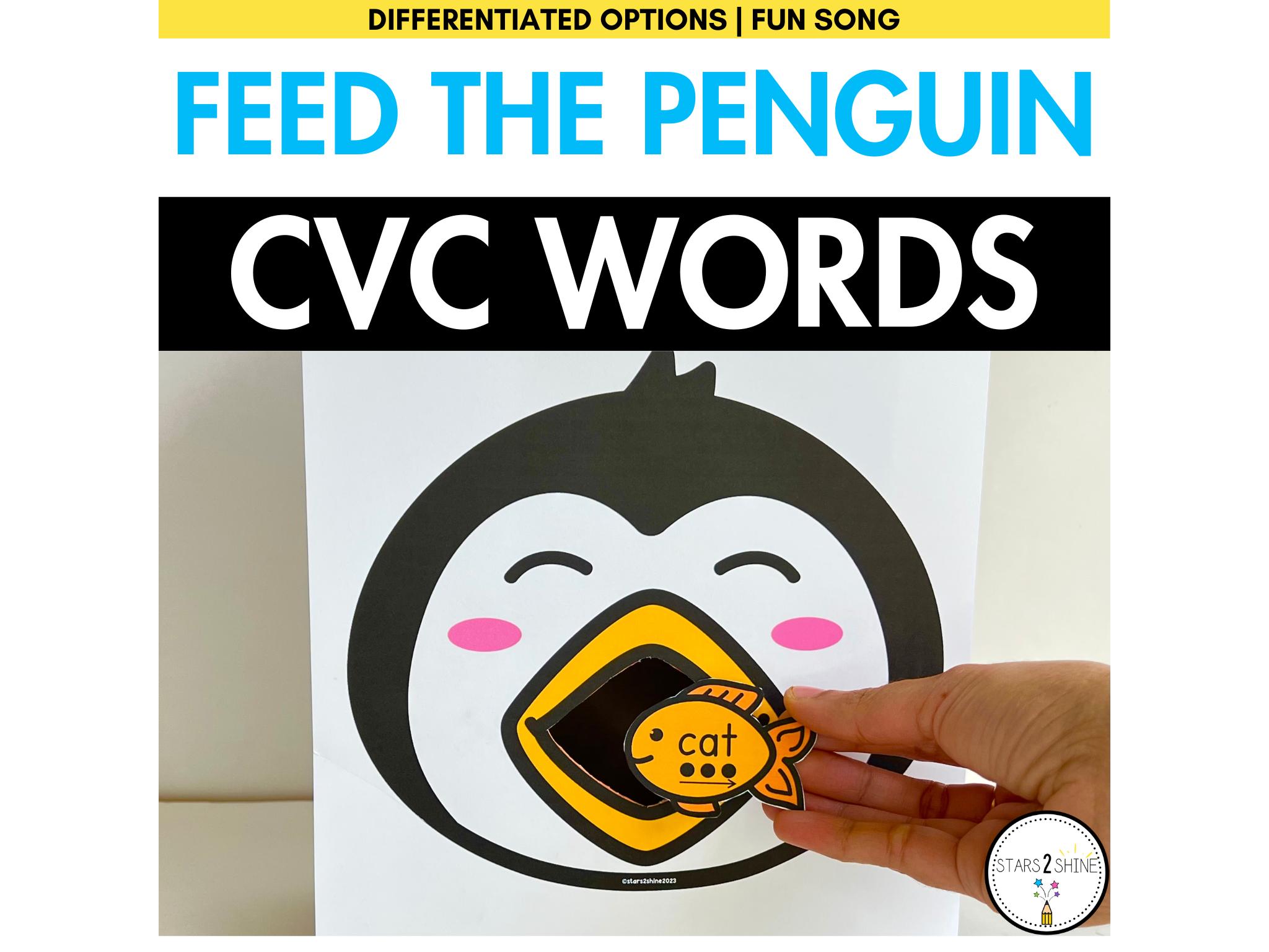 Winter CVC Words | Feed the Penguin CVC Words Kindergarten Activity ...